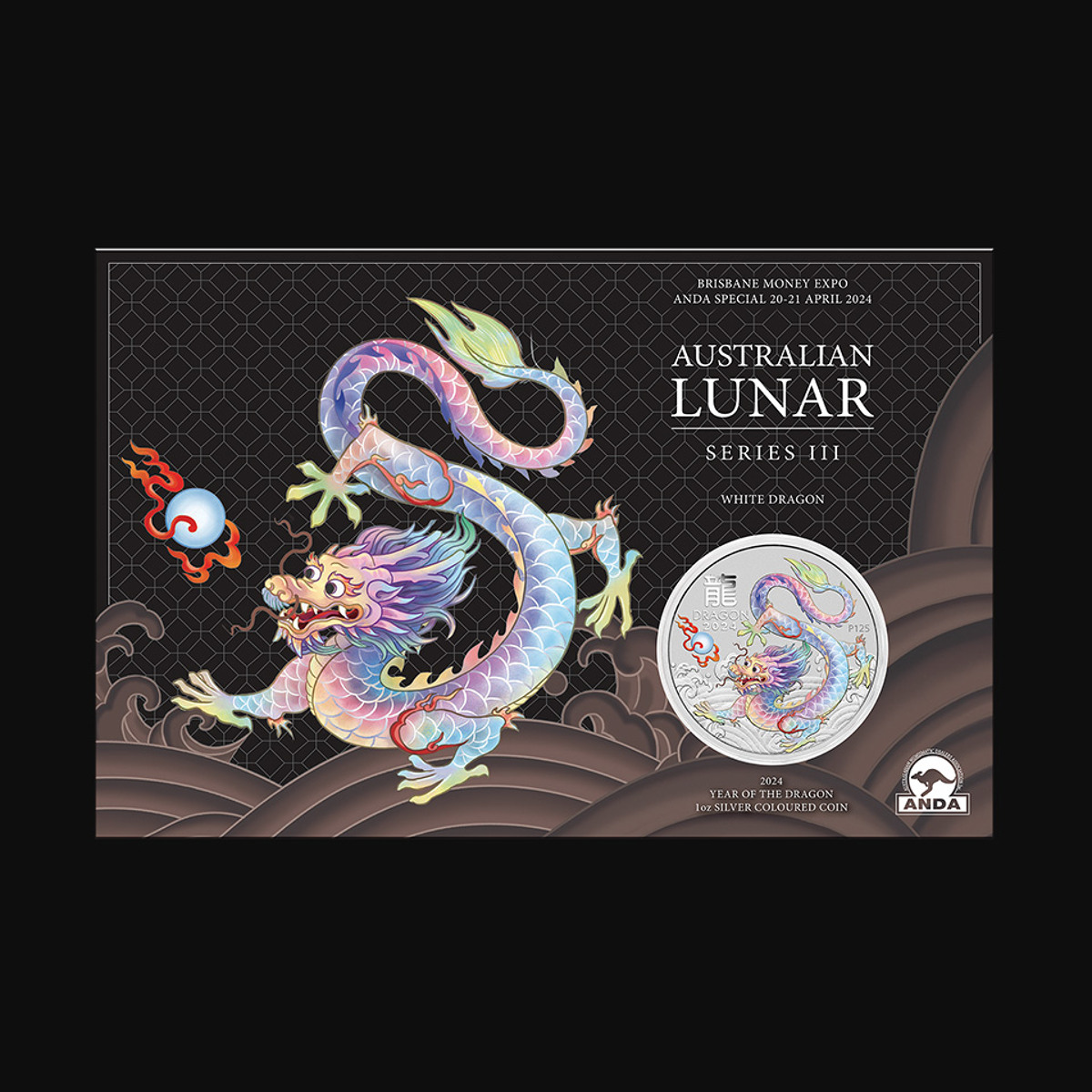 1 oz Australian Lunar White Dragon 2024 Silver Coloured Coins in Card ...