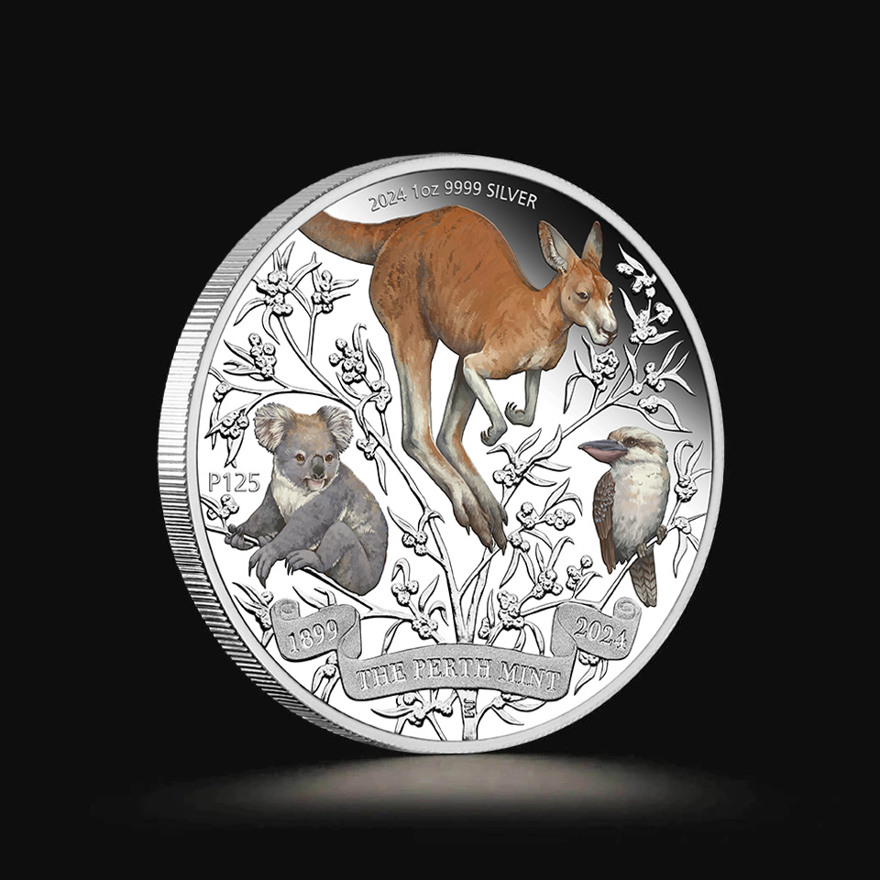 Zestaw 4 srebrnych monet 125 rocznica Perth Mint | Tavex